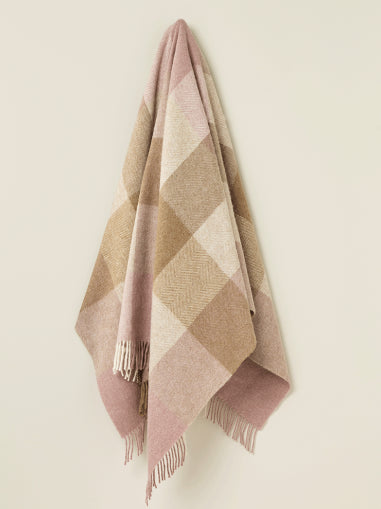 British Wool Block Check Throw - Pink/Camel – Wool Blanket Online