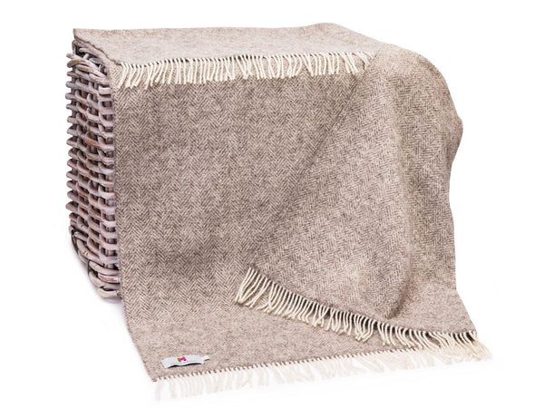 Herringbone Natural Undyed Pure Wool Throw - Pale Grey – Wool Blanket ...