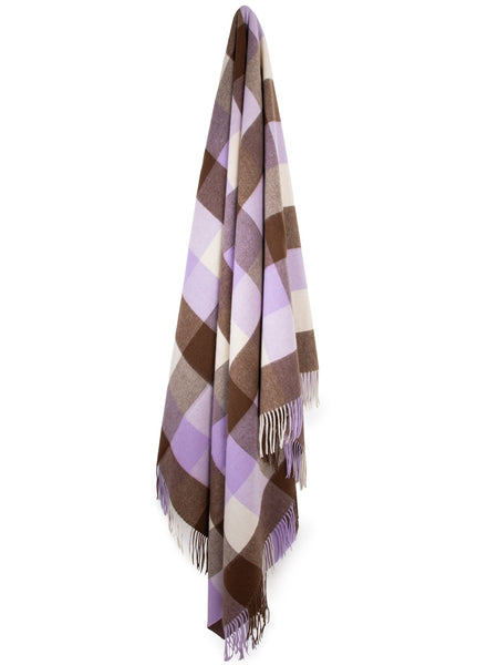 Lambswool Square Check Throw - Brown & Lavender – Wool Blanket Online