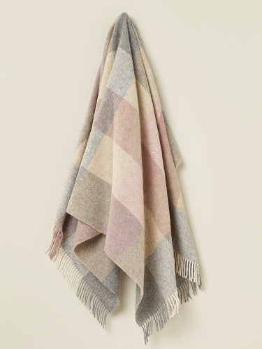 British Wool Block Check Throw - Silver/Pink – Wool Blanket Online