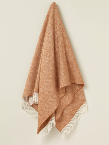 British Wool Herringbone Throw - Terracotta – Wool Blanket Online