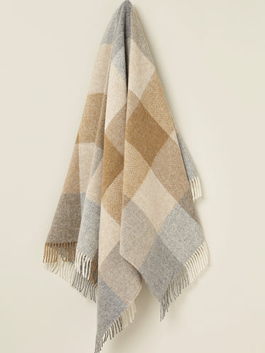 British Wool Block Check Throw - Natural – Wool Blanket Online