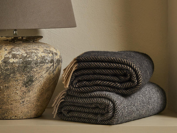 Herringbone Pure New Wool Throw - Charcoal/Silver – Wool Blanket Online