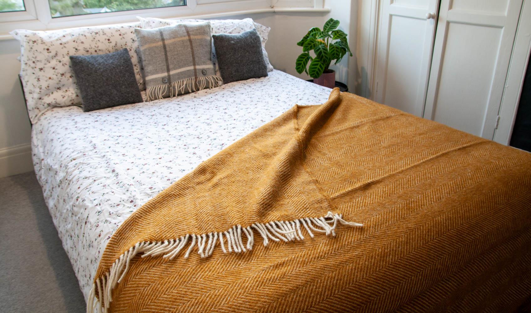 Herringbone Pure New Wool Throw - Mustard – Wool Blanket Online